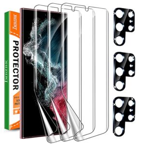 imbzbk [3+3 pack for samsung galaxy s22 ultra 5g screen protector [not glass], 3 pack flexible tpu film with 3 pack tempered glass camera lens protector, fingerprint suitable, case friendly