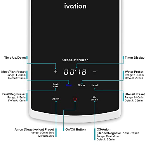 Ivation Multipurpose Ozone Sterilizer for Air & Water | Portable Home Deodorizing & Disinfecting System with LED Control Panel, Ionizer, Tube & Diffuser Stones | Purify Toothbrushes, Baby Bottles, Etc