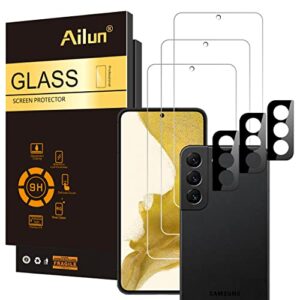 ailun glass screen protector for galaxy s22+/s22 plus 5g 6.6 inch display 3pack + 3pack camera lens tempered glass fingerprint unlock 0.25mm clear anti-scratch case friendly [not for s22 ultra]