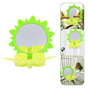 balacoo Bird Parrot Mirror with Feeding Cups and Cage Perch Pet Food Water Bowls Hanging Swing Toy for African Greys Budgies Parakeet Cockatiels Lovebird