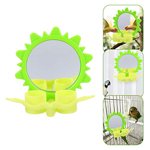 balacoo Bird Parrot Mirror with Feeding Cups and Cage Perch Pet Food Water Bowls Hanging Swing Toy for African Greys Budgies Parakeet Cockatiels Lovebird