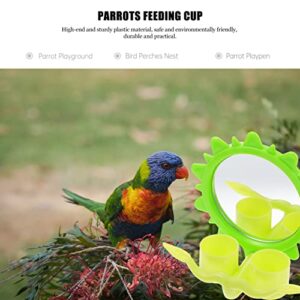 balacoo Bird Parrot Mirror with Feeding Cups and Cage Perch Pet Food Water Bowls Hanging Swing Toy for African Greys Budgies Parakeet Cockatiels Lovebird