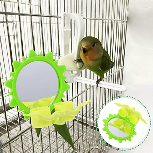 balacoo Bird Parrot Mirror with Feeding Cups and Cage Perch Pet Food Water Bowls Hanging Swing Toy for African Greys Budgies Parakeet Cockatiels Lovebird