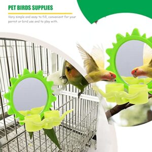 balacoo Bird Parrot Mirror with Feeding Cups and Cage Perch Pet Food Water Bowls Hanging Swing Toy for African Greys Budgies Parakeet Cockatiels Lovebird