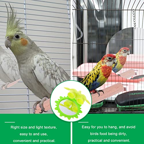 balacoo Bird Parrot Mirror with Feeding Cups and Cage Perch Pet Food Water Bowls Hanging Swing Toy for African Greys Budgies Parakeet Cockatiels Lovebird