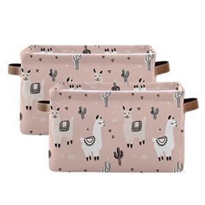 cartoon llama alpaca cactus storage bin canvas toys storage basket bin large storage cube box collapsible with handles for home office bedroom closet shelves,2 pcs