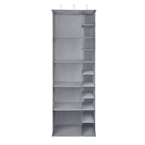 Libeder Shoe Organizer for Closet, 15 Shelf Hanging Closet Storage Shelves - 10 Shoe Rack Organizer and 5 Compartment for Clothes with 6 Side Mesh Pockets for Scarves Socks,Gloves Grey