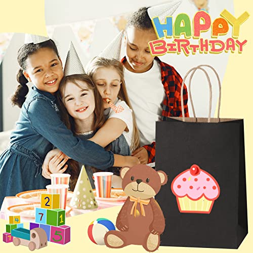 SHOPDAY Black Paper Gift Bags, Kraft Paper Bags with Handles Bulk 8x4.25x10.5 100 Pack Medium Size, Recyclable Black Craft Shopping Bags, Party Bags, Birthday Goody Bags, Retail Bags for Business