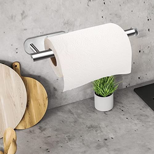 Paper Towel Holder Under Cabinet,Self Adhesive Paper Towel Holders Wall Mount,Stainless Steel No Drilling Paper Towel Rolls Rack for Kitchen,Sink,Bathroom 13 Inch(Silver)