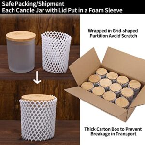 Aminigram 12 Pack, 12 OZ Frosted Candle Jars with Bamboo Lids, Empty Matte White Glass Candle Jars for Making Candles, Morden Kitchen Bathroom Small Things Container - Bonus 36 Sticky Labels