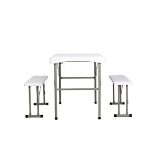 Lakhow-3-piece Table and Bench   Resin 3-Piece Folding Bench and Table Set, 2 Benches(35.4inch) and Table(44.5inch),with Seating Set Plastic Folding Table Portable Dining Table Party Camping Table