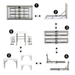 Lakhow-3-piece Table and Bench   Resin 3-Piece Folding Bench and Table Set, 2 Benches(35.4inch) and Table(44.5inch),with Seating Set Plastic Folding Table Portable Dining Table Party Camping Table