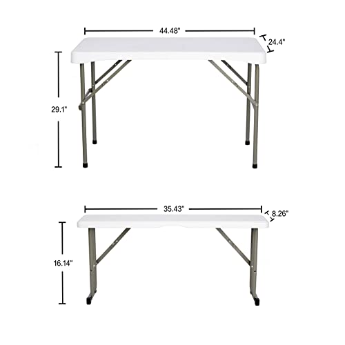 Lakhow-3-piece Table and Bench   Resin 3-Piece Folding Bench and Table Set, 2 Benches(35.4inch) and Table(44.5inch),with Seating Set Plastic Folding Table Portable Dining Table Party Camping Table