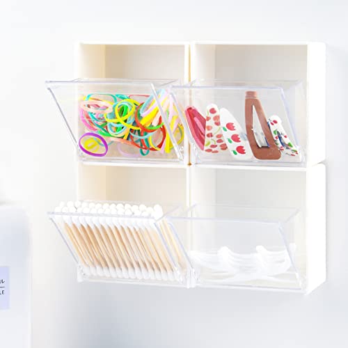 curfair Storage Box Storage Container Convenient Wall Mounted Clamshell Design Plastic Cotton Swab Storage Holder for Office Storage Case Easy to Install Household Supplies-White