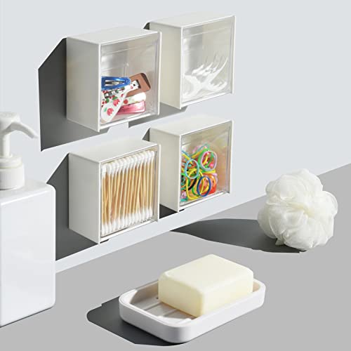 curfair Storage Box Storage Container Convenient Wall Mounted Clamshell Design Plastic Cotton Swab Storage Holder for Office Storage Case Easy to Install Household Supplies-White