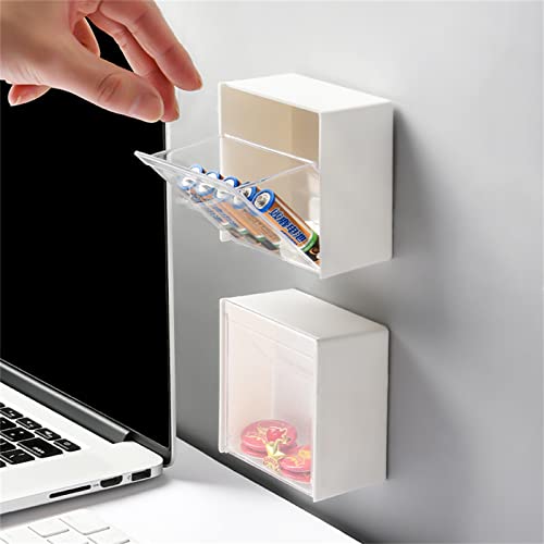 curfair Storage Box Storage Container Convenient Wall Mounted Clamshell Design Plastic Cotton Swab Storage Holder for Office Storage Case Easy to Install Household Supplies-White