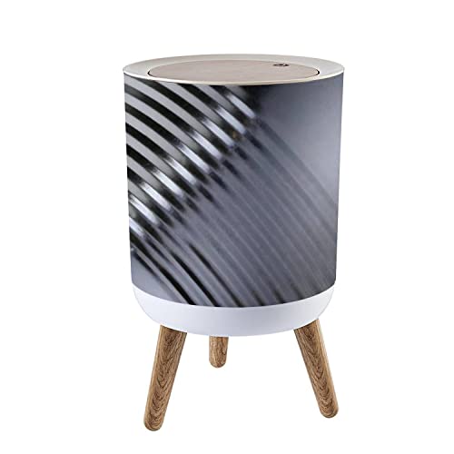 Press Cover Round Trash Bin with Legs Metal Surface with Embossed Strips Close up Abstract Push Top Trash Can with Lid Dog Proof Garbage Can Wastebasket for Living Room 7L/1.8 Gallon