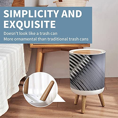 Press Cover Round Trash Bin with Legs Metal Surface with Embossed Strips Close up Abstract Push Top Trash Can with Lid Dog Proof Garbage Can Wastebasket for Living Room 7L/1.8 Gallon