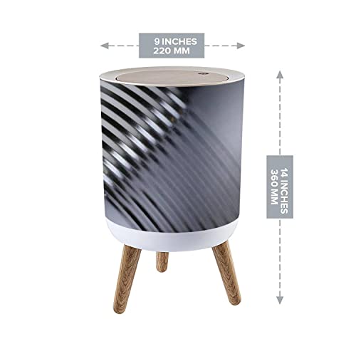 Press Cover Round Trash Bin with Legs Metal Surface with Embossed Strips Close up Abstract Push Top Trash Can with Lid Dog Proof Garbage Can Wastebasket for Living Room 7L/1.8 Gallon