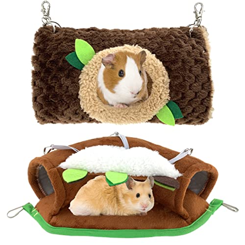 CooShou 2 Pieces Hamster Hammock Hanging Tunnel for Small Animals Hammock Warm Bed House Sleeping Nest Hideout Guinea Pig Hammock Cage for Squirrel Ferret Rat Chincilla