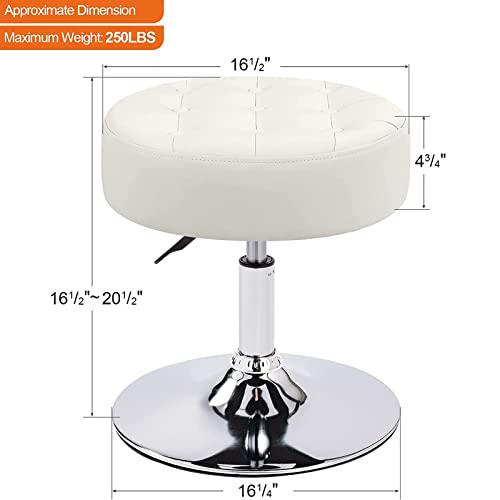 Furniliving Mid-Century Tufted Adjustable Swivel Makeup Ottoman Stool; Modern Big Size Round Vanity Stool Chair for Bedroom Living Room (White)