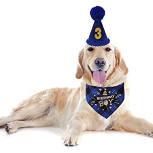 AULEGE Adorable Hat and Bandana Square Scarf for Dog Birthdays, Boy Dog Birthday Crown Hat for Small Medium Large Dog, Birthday Outfit and Decoration Supply Set, Royal Blue