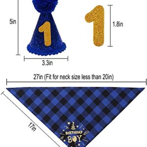 AULEGE Adorable Hat and Bandana Square Scarf for Dog Birthdays, Boy Dog Birthday Crown Hat for Small Medium Large Dog, Birthday Outfit and Decoration Supply Set, Royal Blue