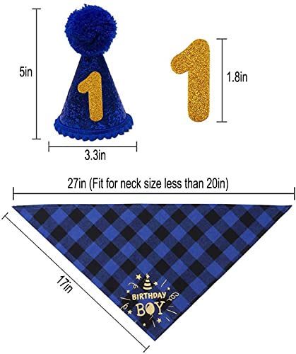 AULEGE Adorable Hat and Bandana Square Scarf for Dog Birthdays, Boy Dog Birthday Crown Hat for Small Medium Large Dog, Birthday Outfit and Decoration Supply Set, Royal Blue