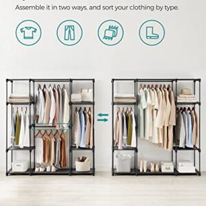 SONGMICS Portable Closet, Freestanding Closet Organizer, Clothes Rack with Shelves, Hanging Rods, Storage Organizer, for Cloakroom, Bedroom, 59.5 x 16.9 x 65.4 Inches, Black URYG036B02