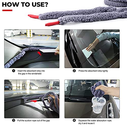 EHDIS Window Tint Tool Car Wash Water Absorbed Drying Rope Car Cleaning Water Absorbent Strip Rear Windshield Glass Gap Microfiber Cloth Drying Tool House Auto Detailing Wash-3 Meters Length