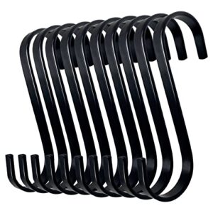 weyeen 10pcs black s hooks 4.3 inch，heavy duty s hooks for hanging plants outdoor kitchenware pan pots utensils closet clothes bags towels kitchen hooks hanger