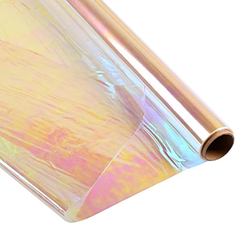 Giiffu Iridescent Film Cellophane Wrap Roll I 34 In Wide X 50 Ft Long I for Gift Baskets Flower Wrapping Paper Holographic Cellophane Easter Wrap Roll for Easter Gift Floral Bouquet Wrapping