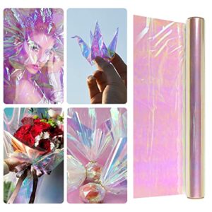 Giiffu Iridescent Film Cellophane Wrap Roll I 34 In Wide X 50 Ft Long I for Gift Baskets Flower Wrapping Paper Holographic Cellophane Easter Wrap Roll for Easter Gift Floral Bouquet Wrapping