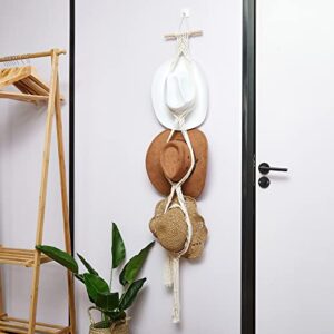 Yulejo Macrame Hat Hangers Boho Hat Rack Cowboy Hat Hanger Back of Door Hat Organizer (White,Three Hats Style)