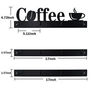 NAISQAQ Coffee Mug Holder Wall Mount with 12 Hooks, 3 Packs Metal Coffee Mug Rack with Coffee and Tea Sign, Tea Cup Hanger for Bar Kitchen Organizer Display, Coffee Corner Nook Decor, Black