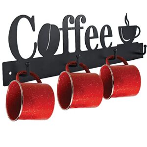 NAISQAQ Coffee Mug Holder Wall Mount with 12 Hooks, 3 Packs Metal Coffee Mug Rack with Coffee and Tea Sign, Tea Cup Hanger for Bar Kitchen Organizer Display, Coffee Corner Nook Decor, Black