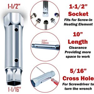 EWH-03 Electric Water Heater Tune-Up Kit with Element Wrench, Includes Upper & Lower Heater Thermostat, 2x Heater Elements - 4500W 240V (3500W@208V), 1 x Element Wrench, Water Heater Replacement Parts