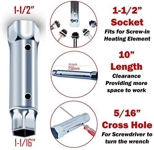 EWH-03 Electric Water Heater Tune-Up Kit with Element Wrench, Includes Upper & Lower Heater Thermostat, 2x Heater Elements - 4500W 240V (3500W@208V), 1 x Element Wrench, Water Heater Replacement Parts