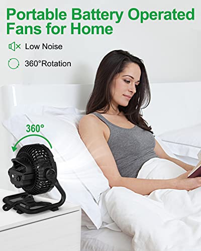 SWXIAN Camping Fan with Battery Operated, 10400mAh 8-Inch Rechargeable Outdoor Tent Fan, Stepless Speed and Quiet USB Battery Powered Fan for Picnic, Barbecue, Fishing, Travel (Black)