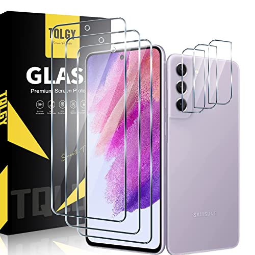 TQLGY 3 Pack Screen Protector for Samsung Galaxy S21 FE with 3 Pack Camera Lens Protector, 9H Tempered Glass Film, Bubble Free - Anti-Scratch - Easy Installation, 6.4-inch