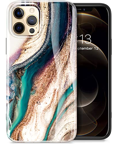 GVIEWIN for iPhone 12 Case and iPhone 12 Pro Case 6.1 Inch 2020, Marble Parttern Ultra Slim Thin Glossy Soft Durable TPU Shockproof Scratch-Proof Phone Protective Covers for Women (Drift Sand/Brown)