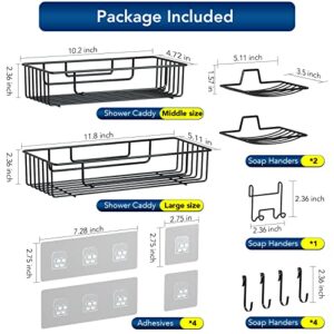 Shower Caddy Basket Shower Storage Organizer Shelves Stainless Steel, Bathroom Organizer Space Saver Wall Mounted, No Drilling No Marking Sticker Toilet Kitchen Multipurpose Storage Shelf with 5 Hooks