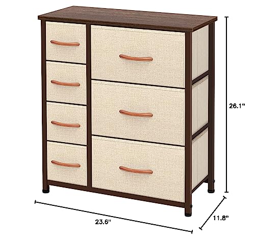 AZL1 Life Concept Vertical Dresser Storage Tower, Steel Frame, Wood Top, Easy Pull Fabric Bins-Organizer Unit for Bedroom, Hallway, Entryway, Closets-7 Drawers, Beige