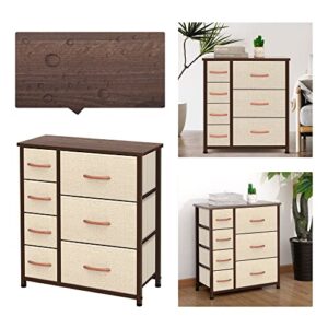 AZL1 Life Concept Vertical Dresser Storage Tower, Steel Frame, Wood Top, Easy Pull Fabric Bins-Organizer Unit for Bedroom, Hallway, Entryway, Closets-7 Drawers, Beige