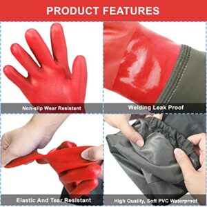 Fododo 25-inch Pond Gloves Long Waterproof Aquarium Gloves for Dishwasher and Pond Cleaning, Heavy Duty Long Rubber Gloves for Aquarium with Cotton Lining, Red