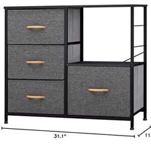 AZL1 Life Concept Storage Tower with Shelves, 4 Drawers Closet Organizer, Night Stand, Fabric Bins, Versatile Cabinet, Dresser for Bedroom, Living Room, Hallway, Wood Handles, Dark Grey