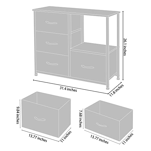 AZL1 Life Concept Storage Tower with Shelves, 4 Drawers Closet Organizer, Night Stand, Fabric Bins, Versatile Cabinet, Dresser for Bedroom, Living Room, Hallway, Wood Handles, Dark Grey