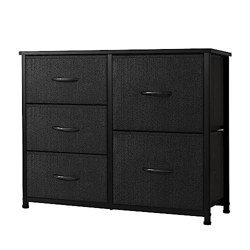 AZL1 Life Concept Storage Dresser Furniture Unit-Large Standing Organizer Chest for Bedroom, Office, Living Room, and Closet-5 Drawer Removable Fabric Bins, Black