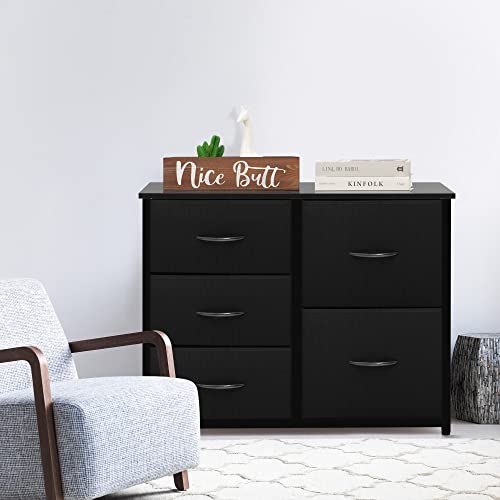 AZL1 Life Concept Storage Dresser Furniture Unit-Large Standing Organizer Chest for Bedroom, Office, Living Room, and Closet-5 Drawer Removable Fabric Bins, Black