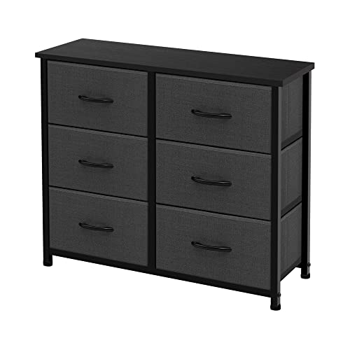 AZL1 Life Concept 6 Drawers Fabric, Tower Dresser for Bedroom, Hallway, Nursery, Entryway, Closets, Sturdy Metal Frame, Wood Tabletop, Easy Pull Handle, 31.5 Inches, Dark Grey